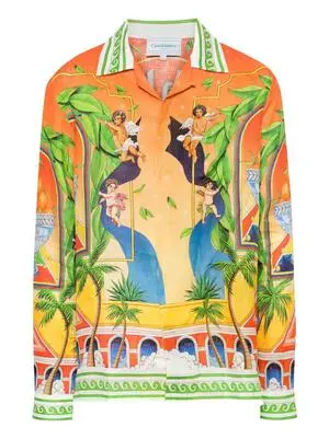 Casablanca Trophy Printed Linen Shirt - Orange