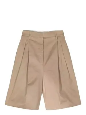 Prada Pleat-detail Cotton Twill Shorts - Brown