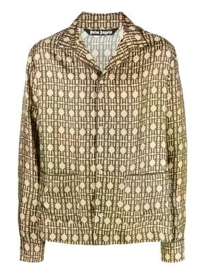 Palm Angels Monogram-print Silk Shirt - Brown