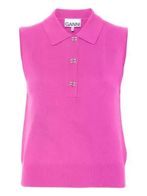 GANNI Logo-Buttons Sleeveless Top Purple