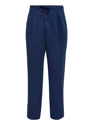 Brunello Cucinelli Pleated Linen-cotton Trousers - Blue