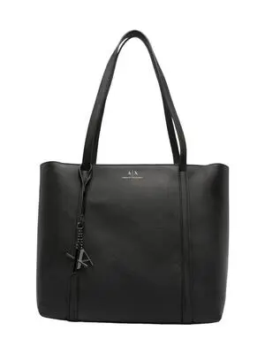 Armani Exchange Logo-charm Grained Tote Bag - Black