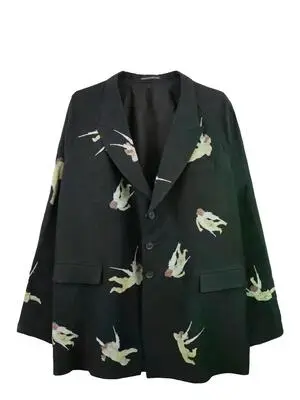 Yohji Yamamoto Single-breasted Blazer With Angel Print - Black