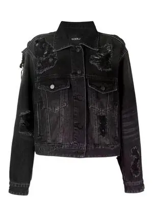Goen.j Distressed Denim Trucker Jacket - Black