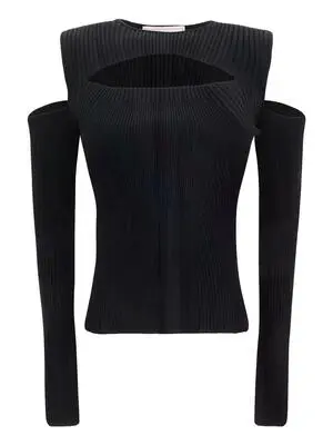 Alexander McQueen Striped Ribbed Knit Top - Black