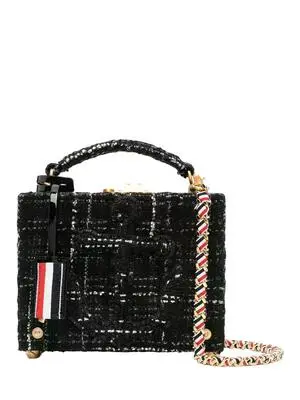 Thom Browne Mini Tweed Ribbon Chain Tote - Black