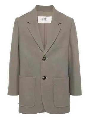 AMI Paris Single-breasted Virgin-wool Blend Blazer - Grey