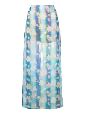 Nina Ricci Floral-print Straight Maxi Skirt - Blue