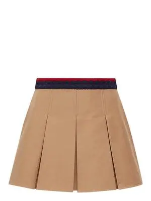 Moncler Cotton Gabardine Pleated Mini Skirt - Beige