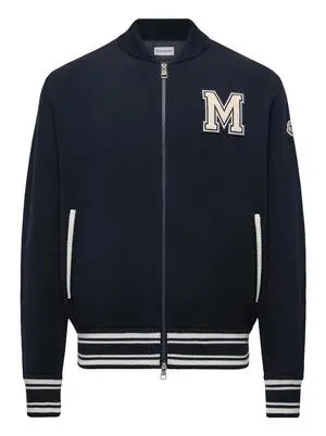 Moncler Embroidered Monogram Padded Wool Blend Cardigan - Blue
