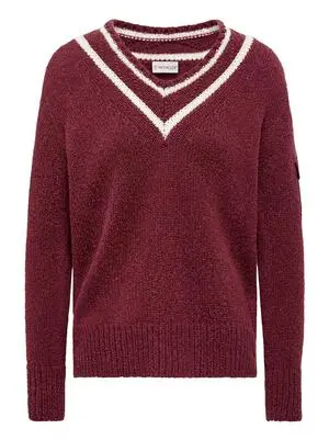Moncler Padded V-neck Cotton & Wool-blend Sweater - Red