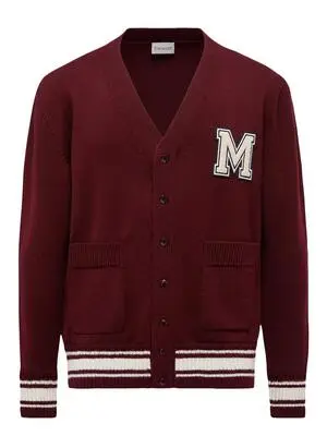 Moncler Embroidered Monogram Wool Cardigan - Red