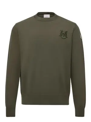Moncler Embroidered Monogram Cotton Sweater - Green