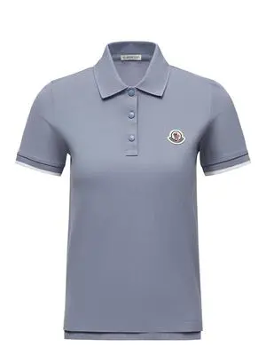 Moncler Cotton Piquet Polo Shirt With Logo Patch - Blue