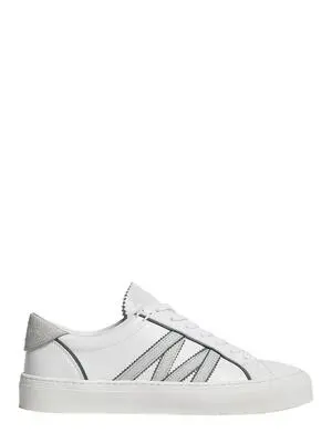 Moncler Monaco2 Leather & Glitter Sneakers - White