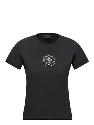 Moncler Embroidered Heart Logo Cotton T-shirt - Black