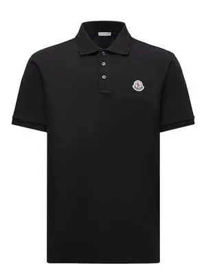 Moncler Logo Patch Cotton Piquet Polo Shirt - Black