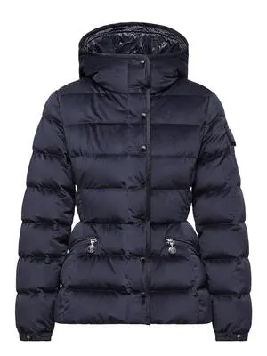 Moncler Barante Hooded Velour Down Jacket Blue