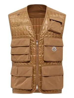 Moncler Ytise Vertical-Quilted Padded Vest Beige
