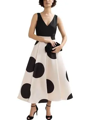 PHASE EIGHT Delie Polka Dot Skirt Dress - Black/ivory