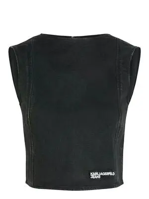 Karl Lagerfeld Coated Denim Sleeveless Blouse - Black