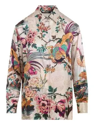 Roberto Cavalli Floral-print Long-sleeve Shirt - Neutrals