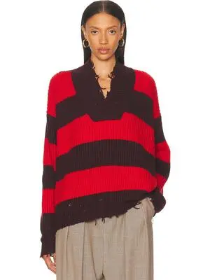 Stella McCartney Sporty Stripe V-neck Jumper - Bordeaux & Red