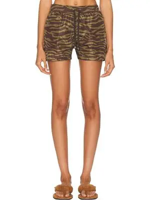 Attico Zebra Printed Shorts - Dark Green & Dark Brown