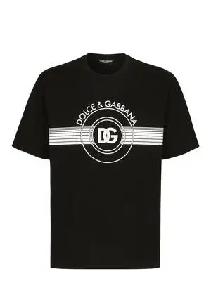 Dolce & Gabbana Cotton Interlock T-shirt With Dg Logo Print - Black
