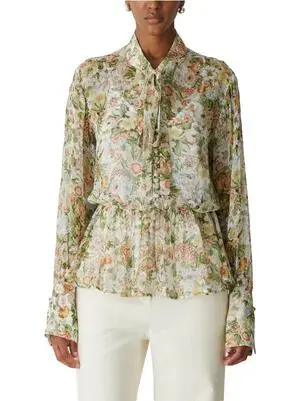 Rebecca Taylor Viscose Chiffon Tie-front Blouse With Print - Floral
