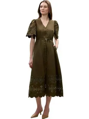 Rebecca Taylor Raquel Twill Midi Dress - Olive