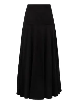 Plan C Cotton A-line Midi Skirt - Black