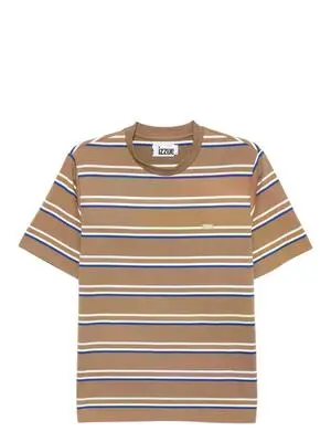 Izzue Striped Logo T-shirt Brown
