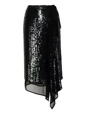 P.a.r.o.s.h Glare Sequin Embellished Wrap Skirt - Black
