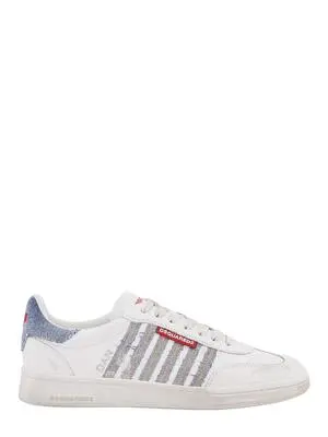 Dsquared2 Low-top Leather Sneakers With Denim Profiles - White