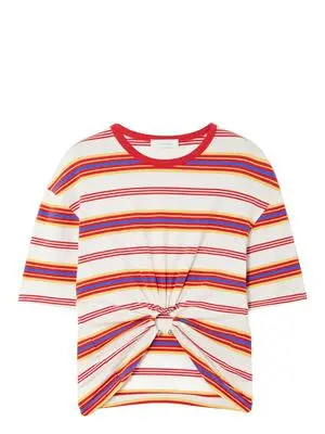 Rabanne Embellished Striped Cotton-blend Jersey T-shirt - Red