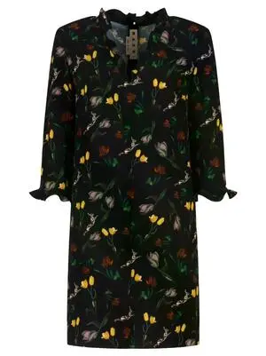 Marni Floral-print Ruffled Mini Dress - Black