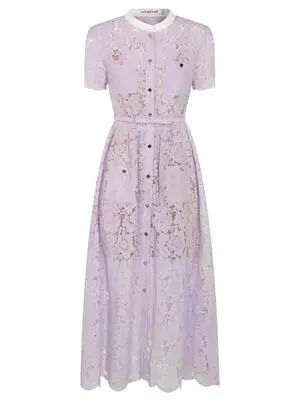 SELF-PORTRAIT Lace Button-up Midi Dress - Purple