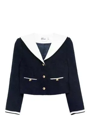 SELF-PORTRAIT Bouclé Cropped Jacket - Blue