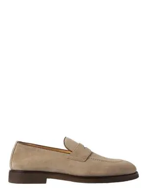 Brunello Cucinelli Leather-trimmed Suede Penny Loafers - Brown