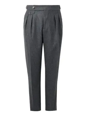 Brunello Cucinelli Tapered Pleated Virgin Wool Trousers - Gray