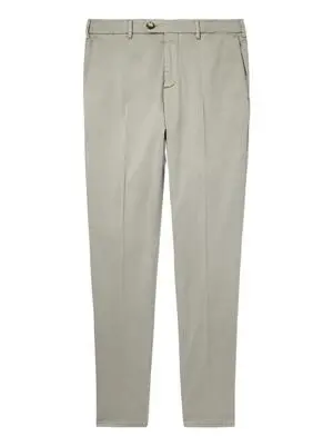 Brunello Cucinelli Tapered Cotton-blend Twill Trousers - Gray