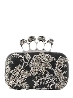Alexander McQueen Crystal-embellished Embroidered Leather Knuckle Clutch - Silver
