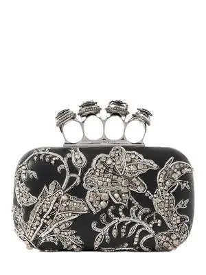 Alexander McQueen Crystal-embellished Embroidered Leather Knuckle Clutch - Silver