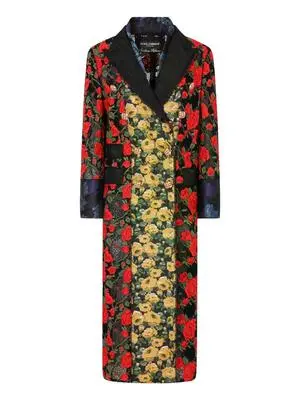 Dolce & Gabbana Floral-jacquard Double-breasted Coat - Black
