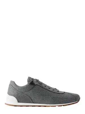 Brunello Cucinelli Metallic Leather-trimmed Wool Sneakers - Gray