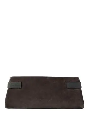 Brunello Cucinelli Bead-embellished Leather-trimmed Suede Clutch - Brown