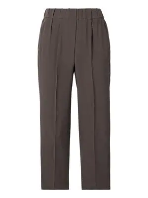 Brunello Cucinelli Cropped Pleated Crepe Pants Brown