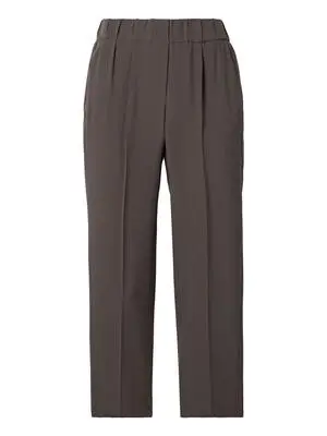 Brunello Cucinelli Cropped Pleated Crepe Pants Dark Brown