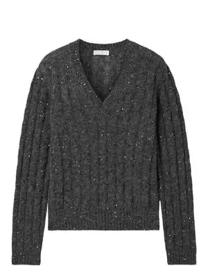 Brunello Cucinelli Sequin-embellished Cable-knit Sweater - Gray